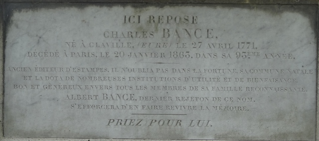Cimetière du Père Lachaise - APPL - BANCE Charles (1771-1863)