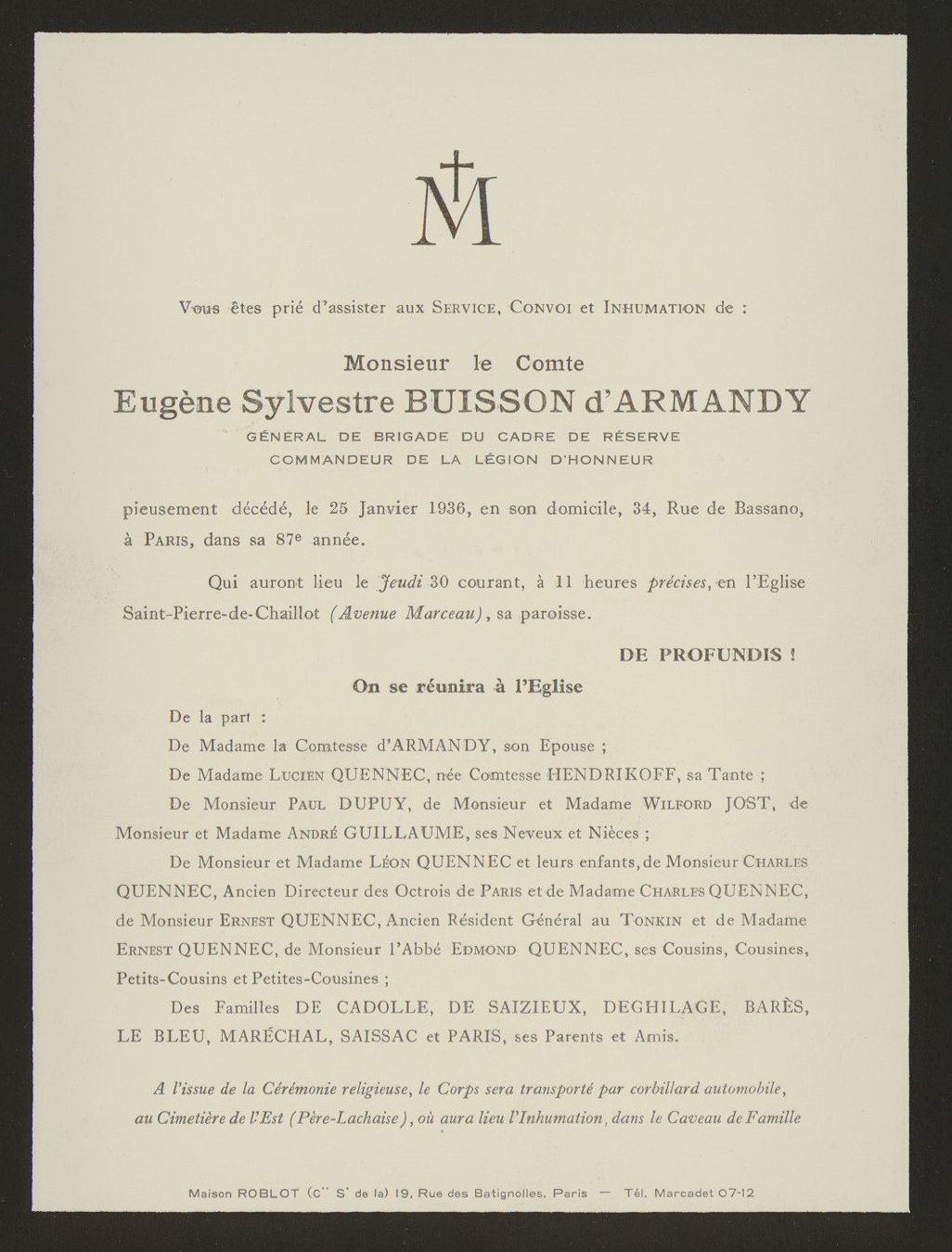 Cimetière du Père Lachaise - APPL - BUISSON D'ARMANDY Eugène, comte ...