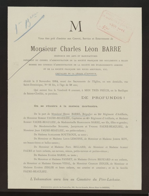 Cimetière du Père Lachaise - APPL - BARRE Charles Léon (1856-1914)