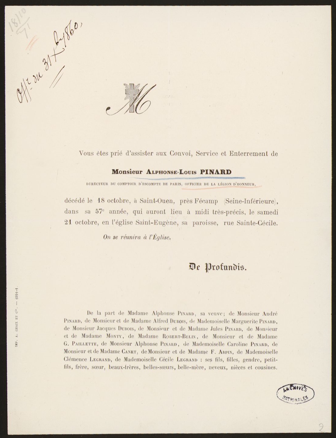 Cimetière du Père Lachaise - APPL - PINARD Alphonse Louis (1815-1871)