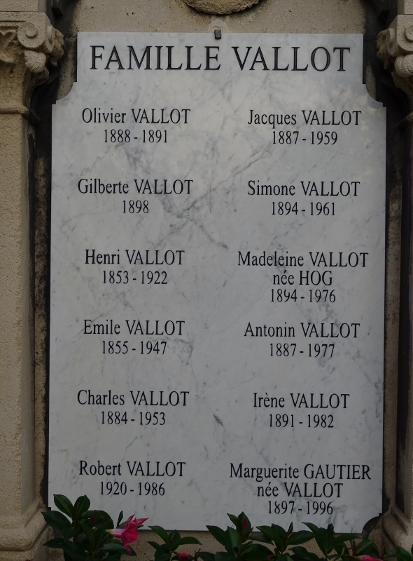 Cimetière du Père Lachaise - APPL - VALLOT Henri (1853-1922)
