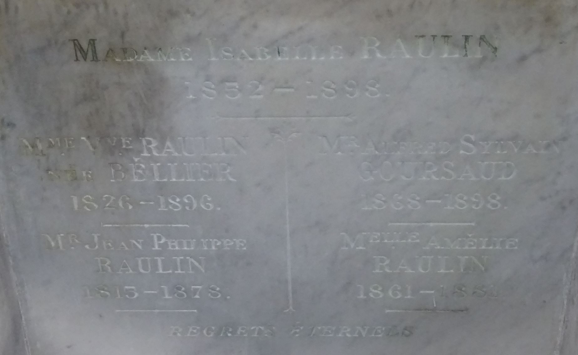 Cimetière du Père Lachaise - APPL - RAULIN Thérèse Rosalie, née BELLIER (1826-1896)