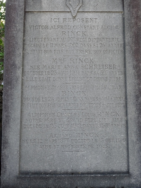 Cimetière du Père Lachaise - APPL - RINCK Victor Alfred Constant Alcide ...