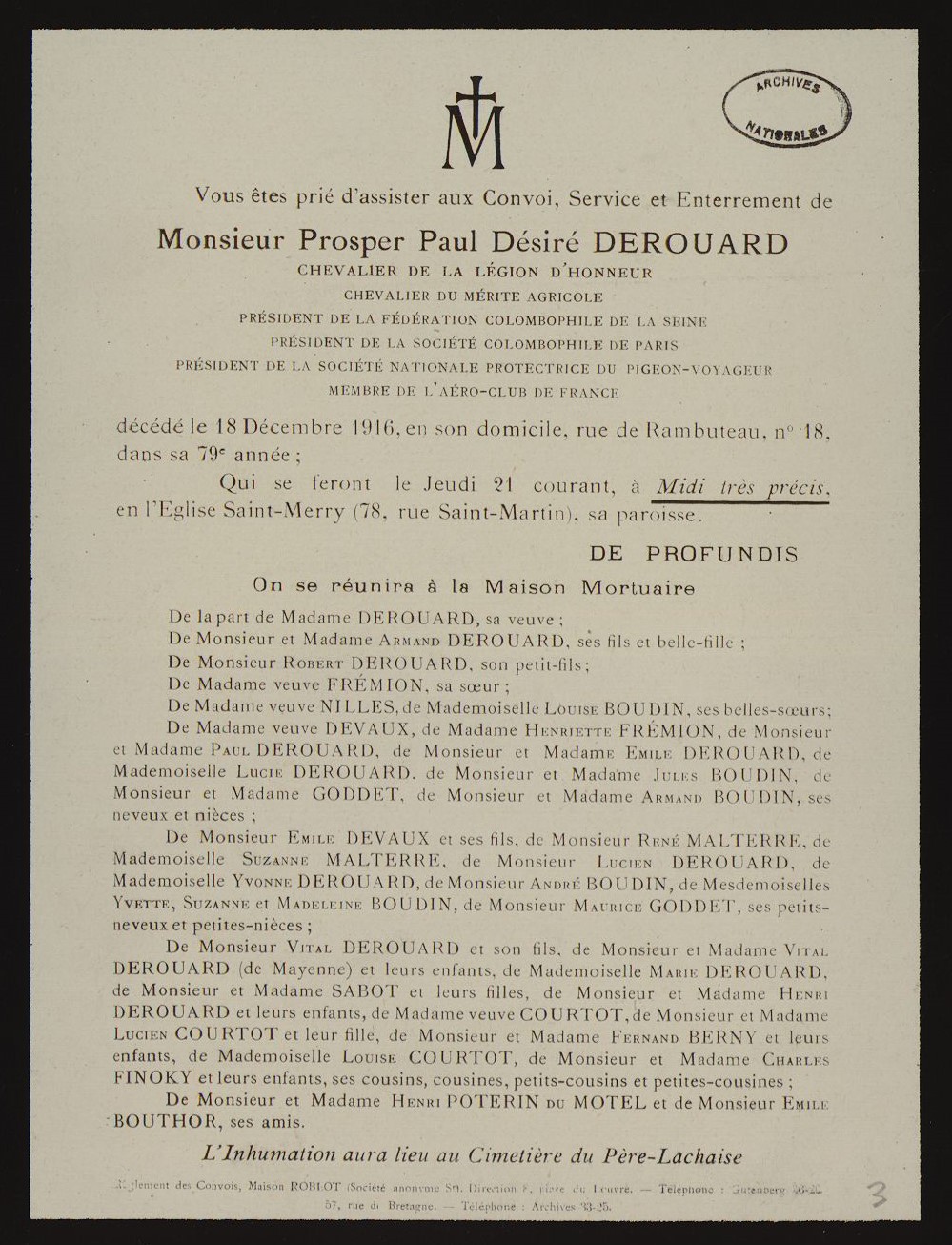 Cimetière du Père Lachaise - APPL - DEROUARD Prosper (1838-1916)