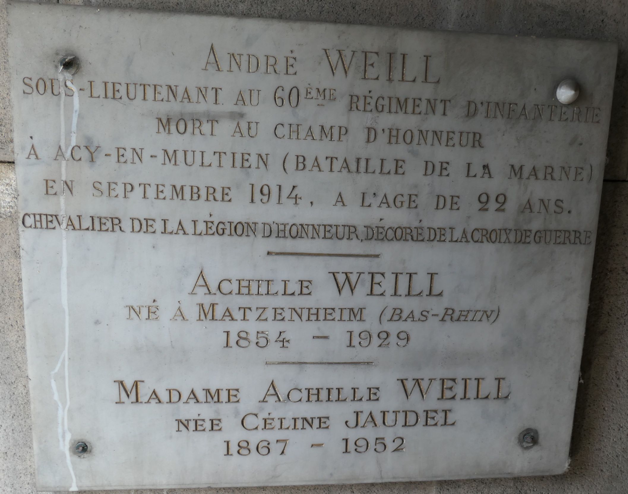 Cimetière du Père Lachaise - APPL - WEILL André (1892-1914)