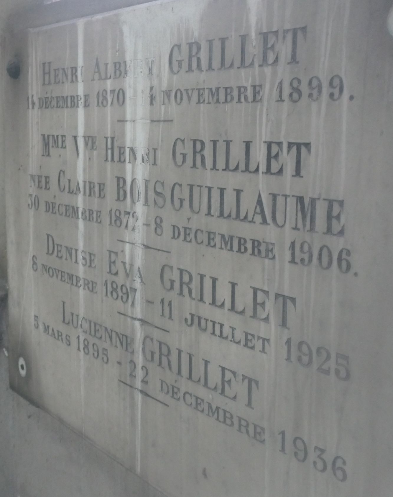 Cimetière du Père Lachaise - APPL - GRILLET Henri Albert (1870-1899)