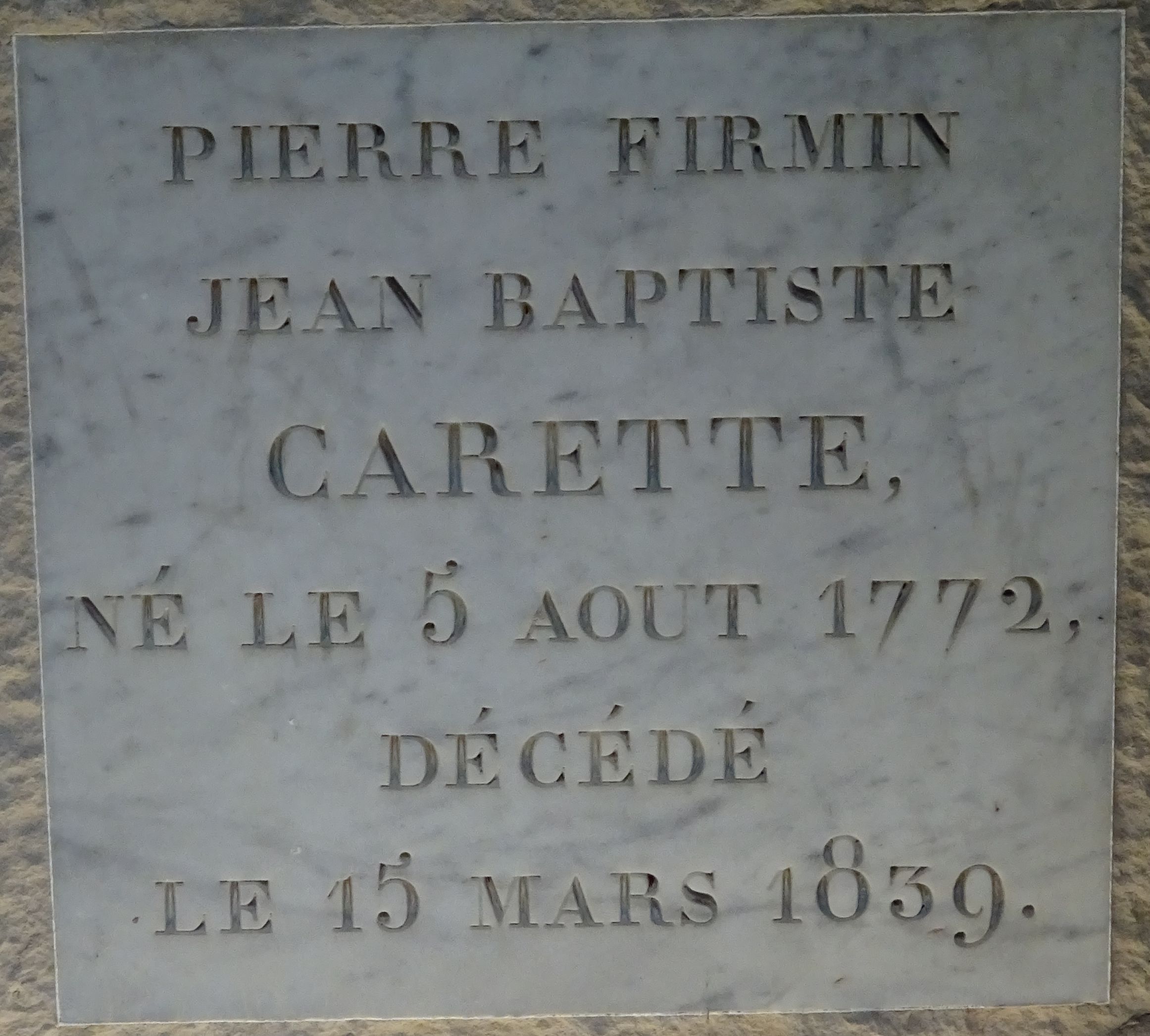 Cimetière du Père Lachaise - APPL - CARETTE Pierre Firmin Jean Baptiste ...
